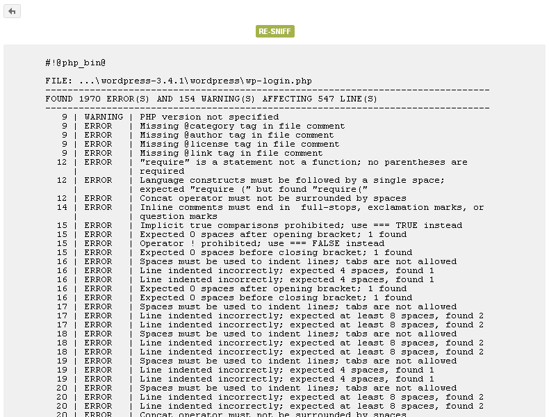Webcodesniffer Web Interface For Php Codesniffer No Pear No Cli Needed